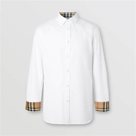 Slim Fit Monogram Motif Stretch Cotton Poplin Shirt In White Men