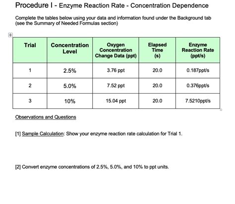 Ai Need Help With Questions 1 4 Procedure Enzyme Reaction Rate