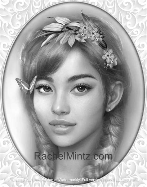 Angelic Beauties 2 Grayscale Coloring For Adults Digital Pdf Book