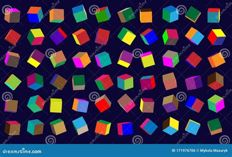 Vector Color Box Pattern Cube Collection On Black Background Stock