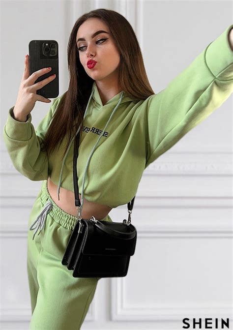 Shein Ezwear Letter Embroidery Drop Shoulder Hoodie And Sweatpants For
