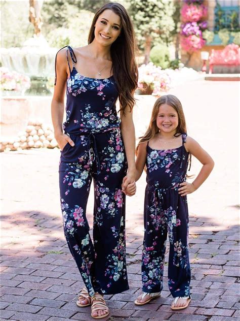 Mommy And Me Matching Mother Daughter Navy Floral Jumpsuit Mother
