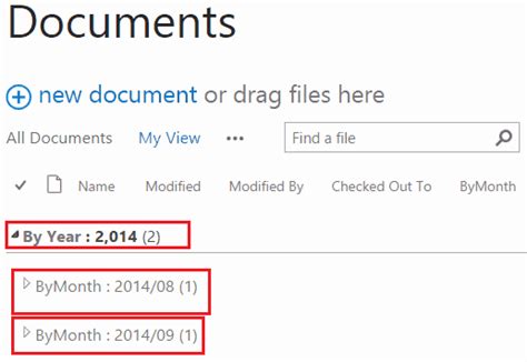 sharepoint list or library group by month and year example