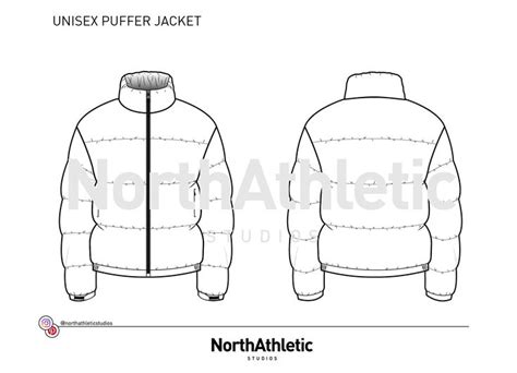 Unisex Puffer Jacket Fashion Vector Drawing Flat Sketch Etsy Uk In