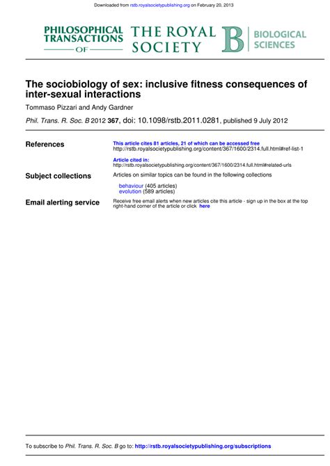 Pdf The Sociobiology Of Sex Inclusive Fitness Consequences Of Inter