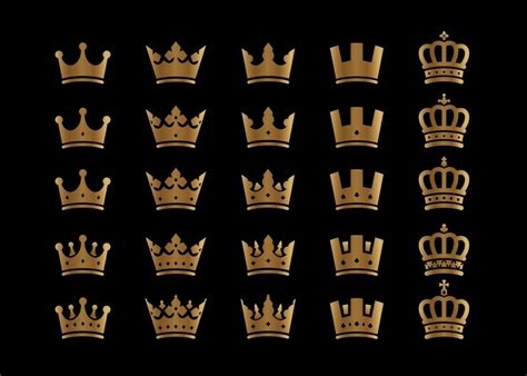 Premium Vector A Set Of Gold Crowns On A Black Background