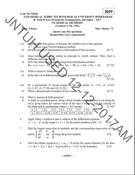 jntuh b tech numerical methods december 2017 question paper