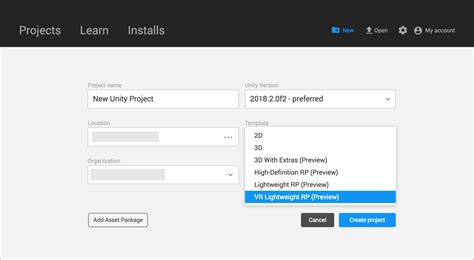 unity manual project templates