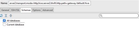 datagrip not able to list schema tables when connecting to hive through