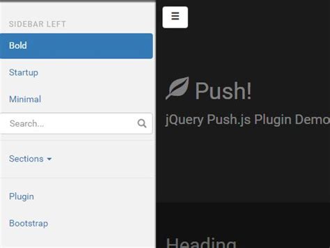 tiny push nav menu with sticky hamburger toggle