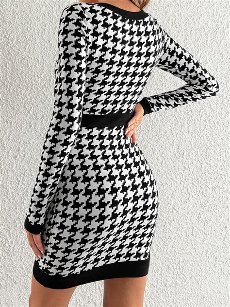 Shein Tall Houndstooth Print Square Neck Bodycon Dress Shein Usa