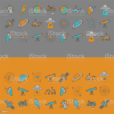 Vector Set Of Space And Astronomy Icons Stock Illustration Download