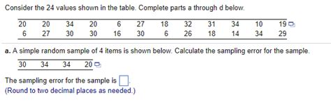 Solved Consider The 24 Values Shown In The Table Complete