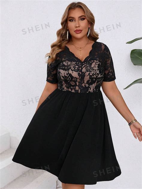 Shein Clasi Plus Size Bridal Shower Dress Summer Elegant Lace Patchwork