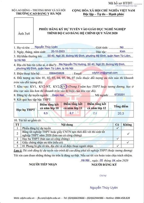Hướng Dẫn Làm Hồ Sơ Xét Tuyển Học Bạ Vào Cao đẳng Y Hà Nội