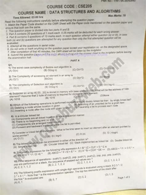 cse205 data structure and algorithm end term mcq questions paper lpu question papers