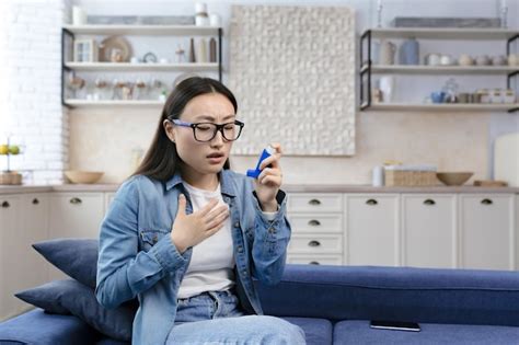 Premium Photo Young Beautiful Woman Sick At Home Having Asthma And
