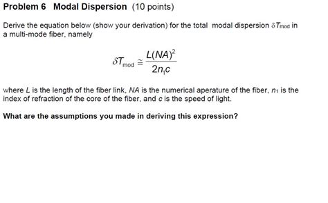 solved problem 6 modal dispersion 10 points derive the
