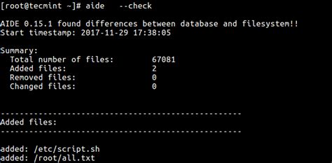 how to check integrity of file and directory using “aide” in linux