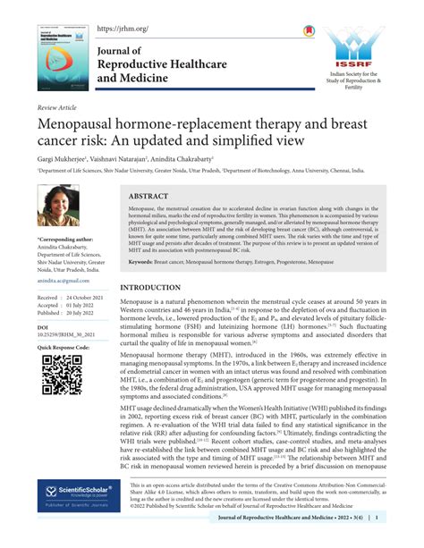 Pdf Menopausal Hormone Replacement Therapy And Breast Cancer Risk An