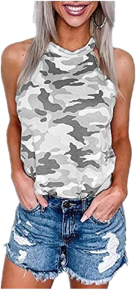Sommer T Shirt Für Damen Camouflage ärmellos Gr X Large Weiß