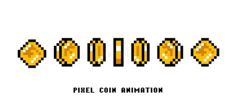 animation of coins pixel art 8 bit objects set of icons for vintage