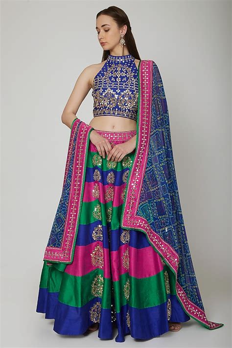 Multi Colored Mirrors Embroidered Lehenga Set Design By Vandana Sethi