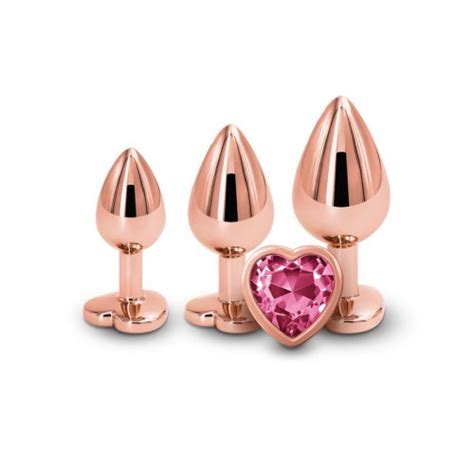 Rear Assets Rose Gold Pink Heart Gem Aluminum Butt Plug Trainer Kit Sex