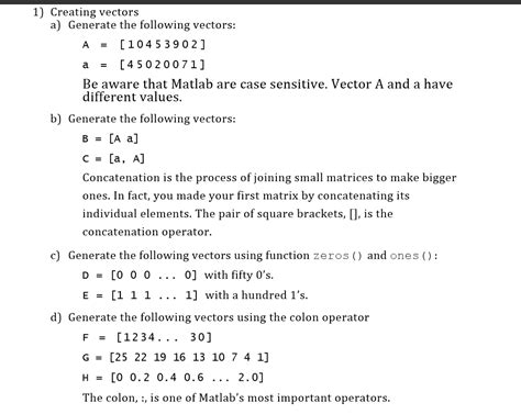 solved creating vectors generate the following vectors a