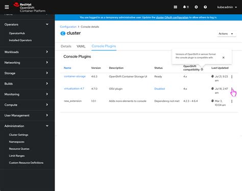 allow managing dynamic plugins in cluster settings openshift design