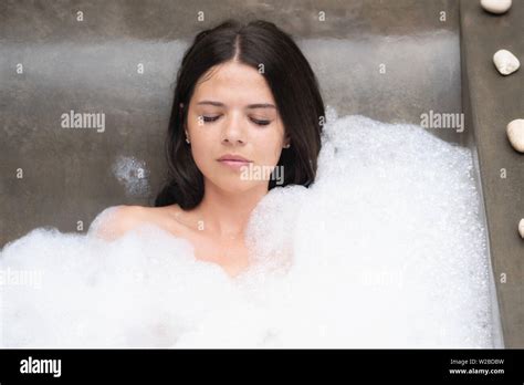 A Real Relax For A Modern Girl Beautiful Brunette Takes A Bath With