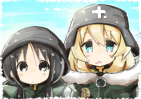 Safebooru 2girls Bangs Black Eyes Black Hair Blonde Hair Blue Eyes