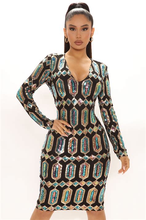 Art Deco Sequin Midi Dress Black Fashion Nova Dresses Fashion Nova