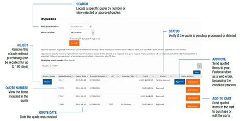 search locate a specific quote by number or view rejected or approved