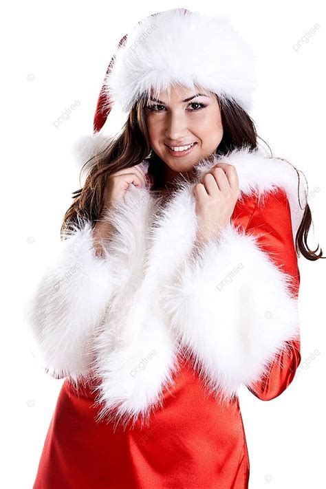 Beautiful Woman Wearing Santa Claus Clothes Girl Celebration White