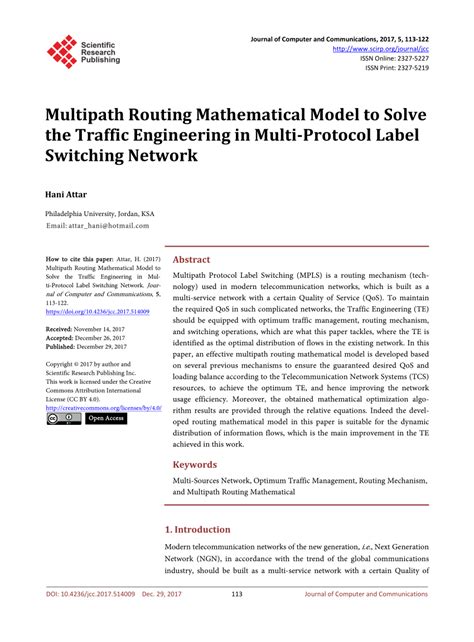 pdf multipath routing mathematical model to solve the traffic