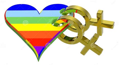 Gold Sex Symbol Linked With Rainbow Heart Stock Illustration