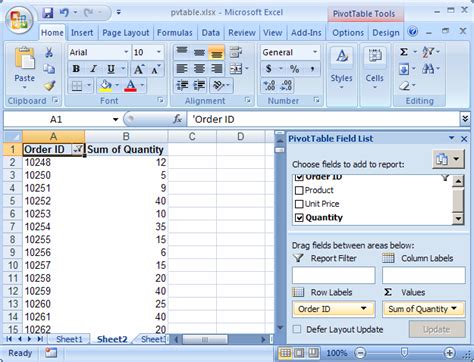 how to show hidden pivot table field list