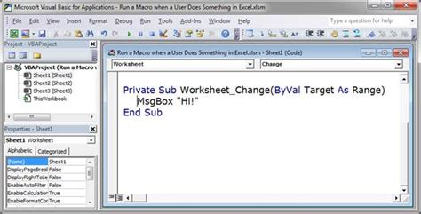 run a macro when a user does something in the worksheet in