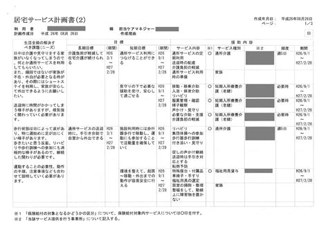 W介護 ＝心が折れそうな毎日です＝ ケアプラン公開！！ 居宅サービス計画書（2）