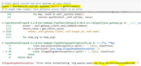 illegalargumentexception error while instantiating org apache spark