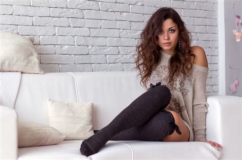 Wallpaper Women Model Long Hair Sitting Black Hair Clothing Leg