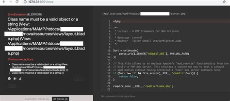 errorexception e error class name must be a valid object or a string