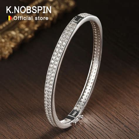 Knobspin D Vvs1 Moissanite Bangle Bracelets For Women Full Diamond