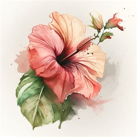 Watercolor Hibiscus Flower Hand Drawn Vector Illustration Stock