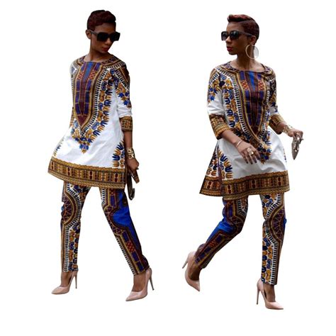2017 New 2 Piece Set Women Bodysuit Three Quarter Women Dashiki Sets