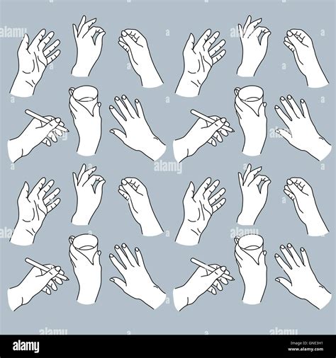 Line Drawing Of Hands In Various Positions And Gestures Stock Vector
