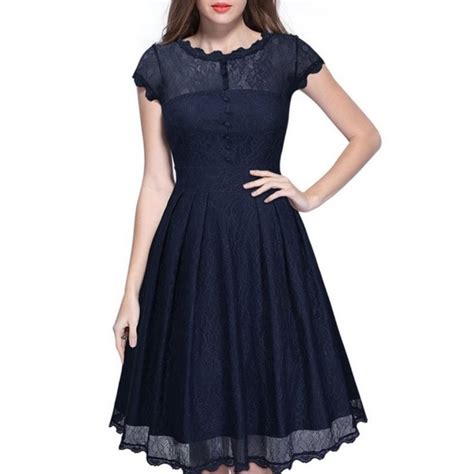 Miusol Dresses Miusol Cute 450s Pinupgirl Navy Blue Lace Fit Flair