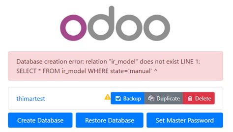 is odoo support postgresql 11 database creation error relation ir