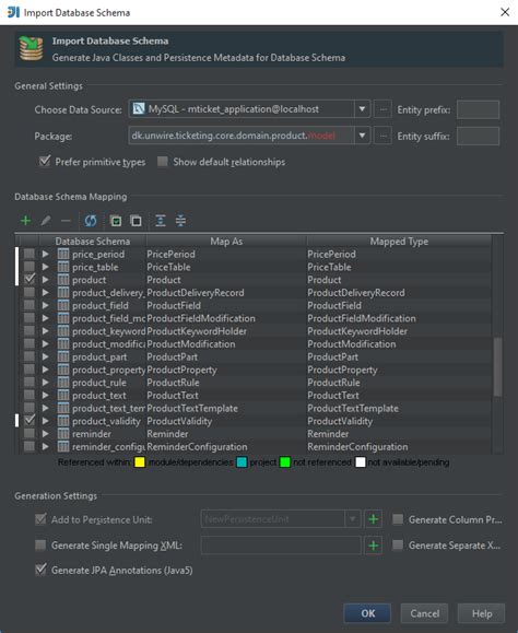 jp development create entity objects from db schema using intellij idea